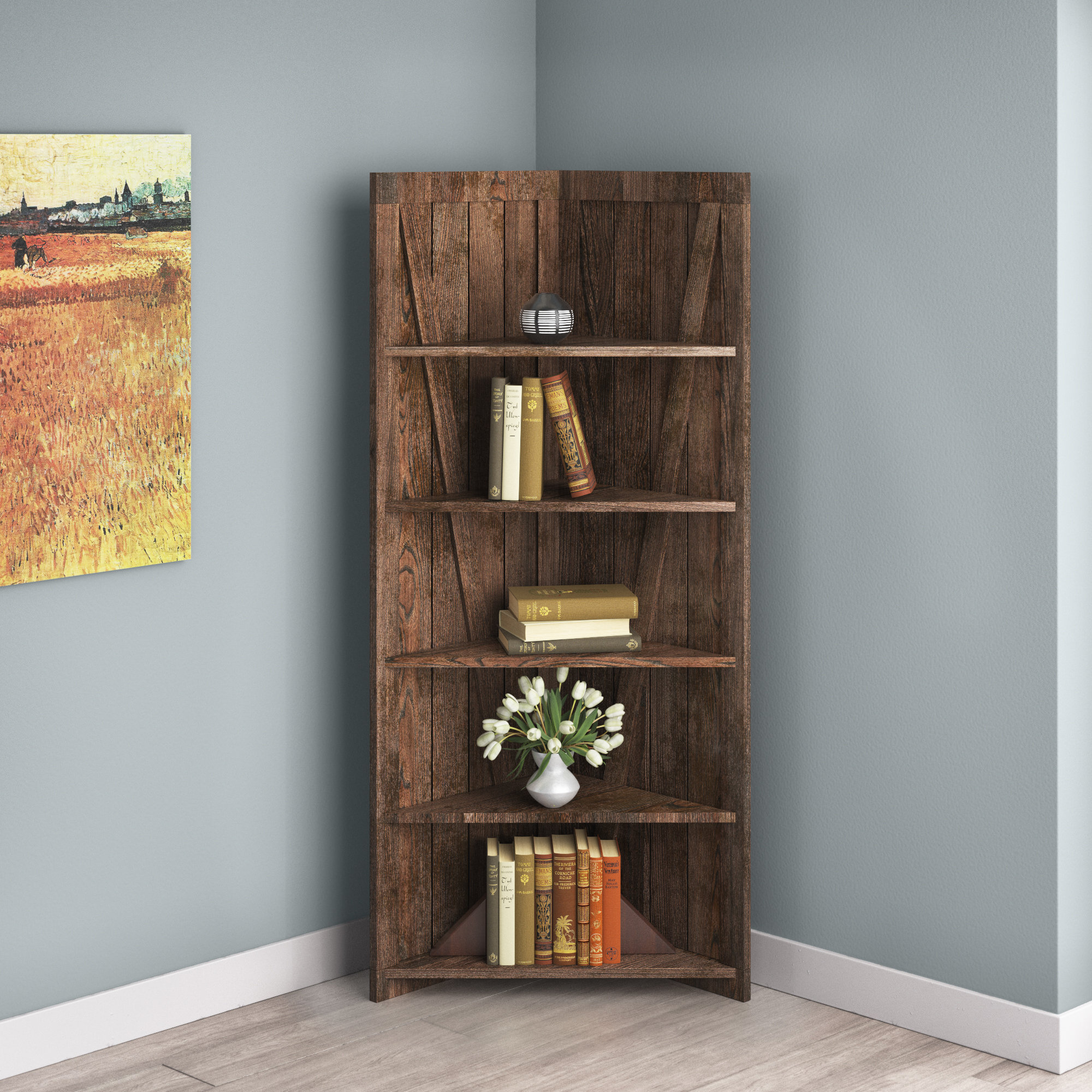 Rustic corner bookshelf store